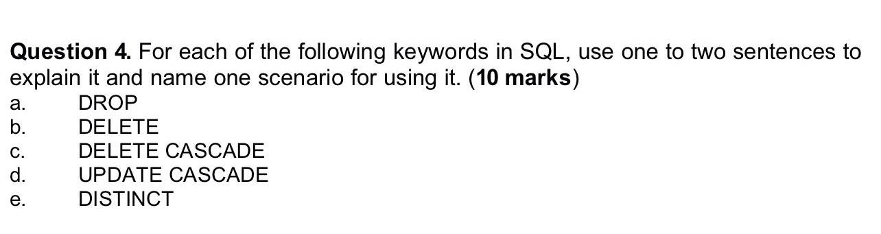 Solved Question 4. For each of the following keywords in | Chegg.com
