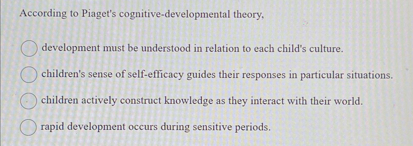Solved According to Piaget's cognitive-developmental | Chegg.com