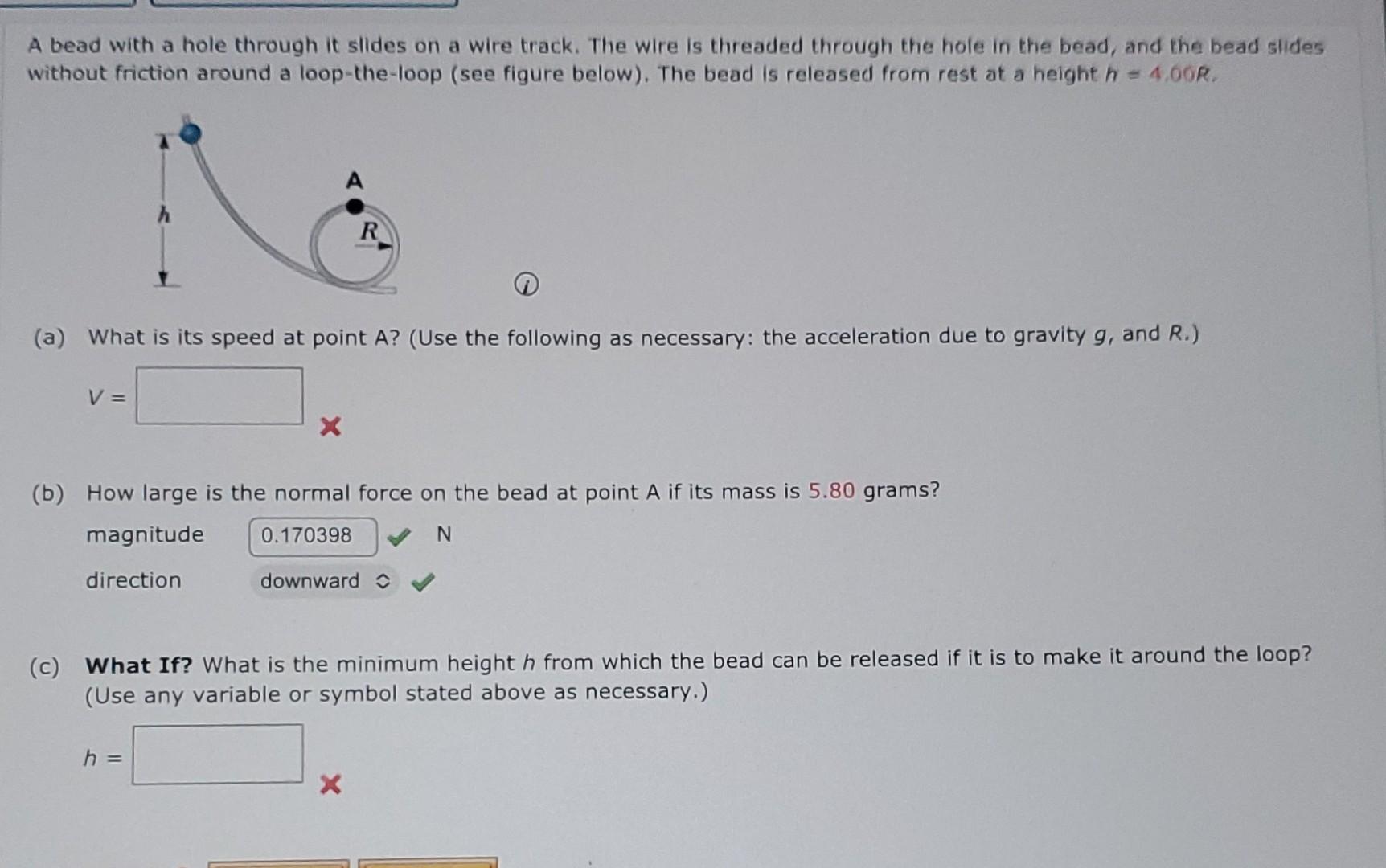 Solved A bead with a hole through it slides on a wire track. | Chegg.com