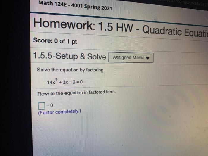 Solved Math 124E - 4001 Spring 2021 SOMEONE Homework: 1.5 HW | Chegg.com