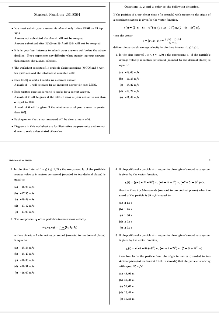 Solved Student Number: 2840364You must subnit your answers | Chegg.com