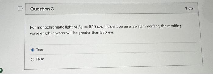 Solved For monochromatic light of λ0=550 nm incident on an | Chegg.com