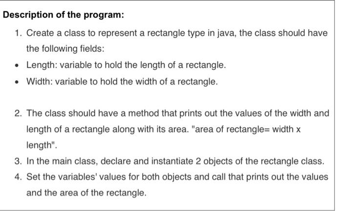 Solved Description of the program: 1. Create a class to | Chegg.com