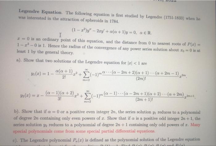 Solved MU Legendre Equation. The following equation is first | Chegg.com