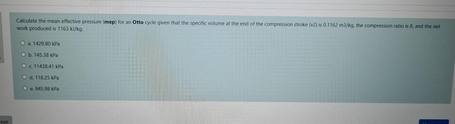 Solved Calculate the mean effective pressure (mep) for an | Chegg.com