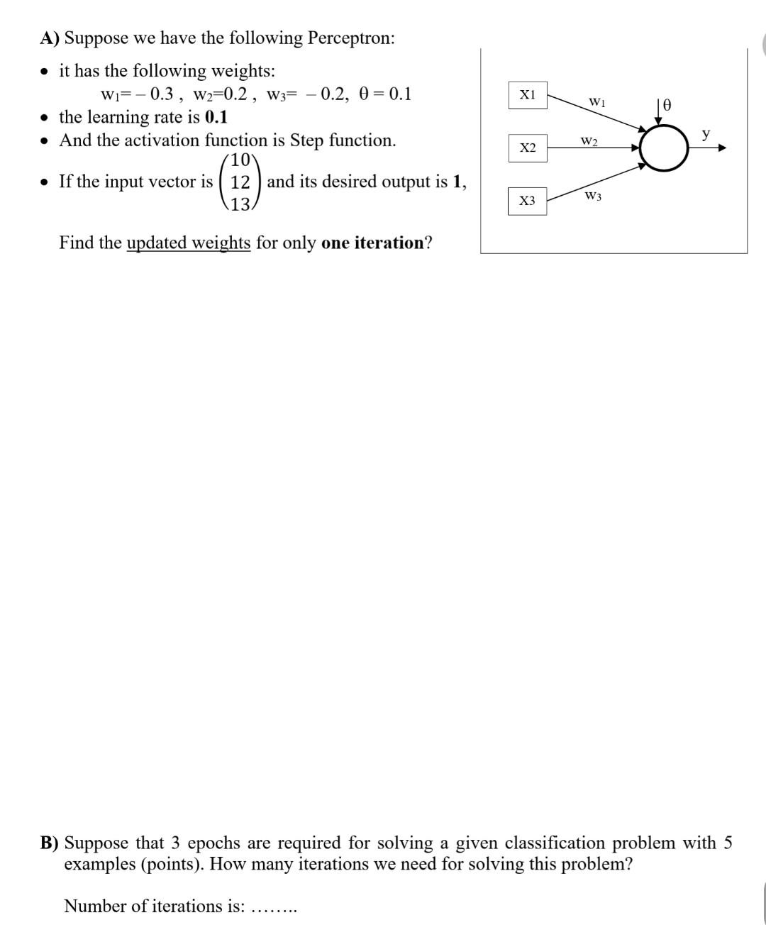 Solved A) Suppose we have the following Perceptron: - it has | Chegg.com
