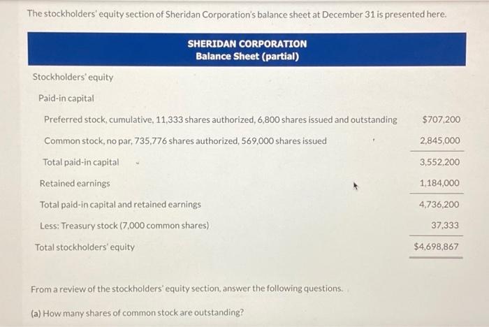 Solved a) how many shares of common stock are outstanding? | Chegg.com