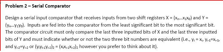 Solved Serial Comparator Design a serial input comparator | Chegg.com