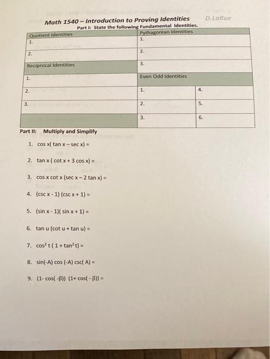 Solved D. LaRue Math 1540 - Introduction to Proving | Chegg.com