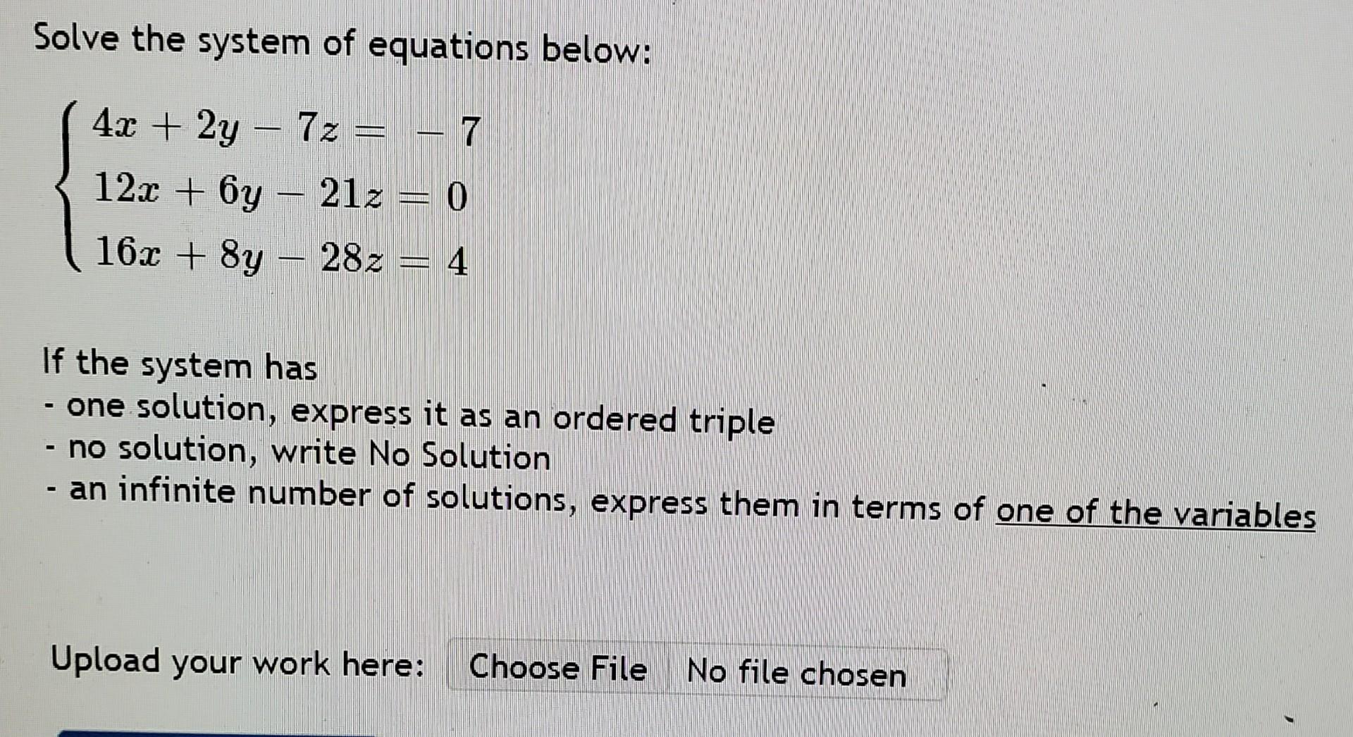 Solved Solve the system of equations below: | Chegg.com