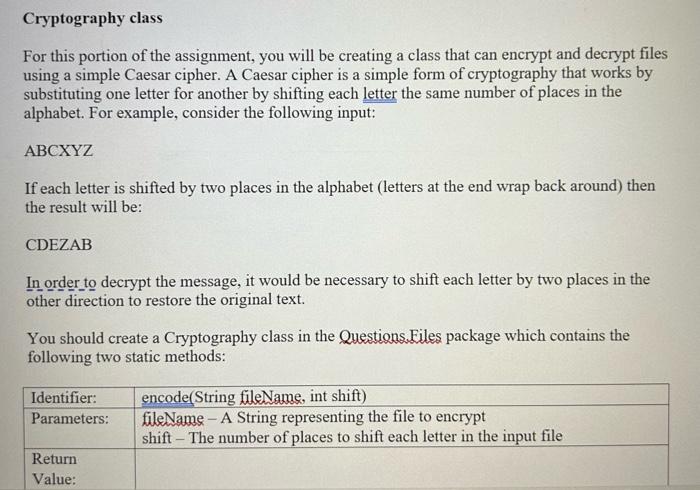Solved Cryptography class For this portion of the | Chegg.com