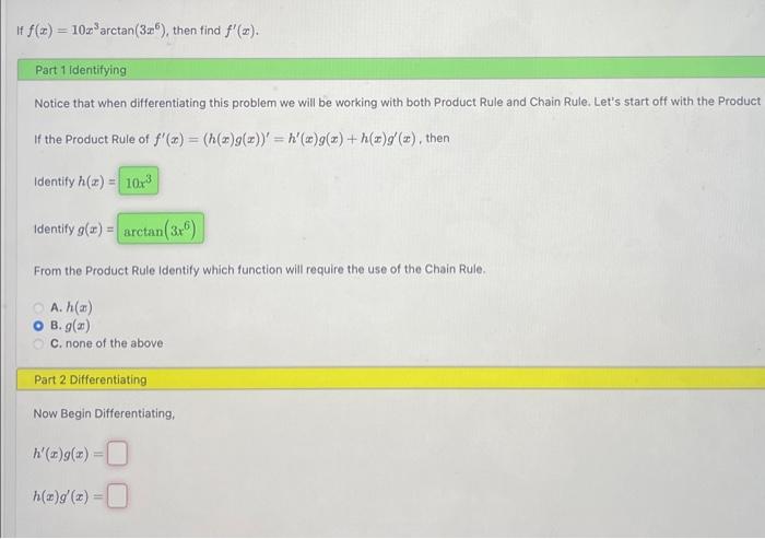 If f(x)=10x3arctan(3x6), then find f′(x). Part 1 | Chegg.com