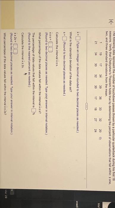 Solved The tollowing data represent the number of touchdown | Chegg.com
