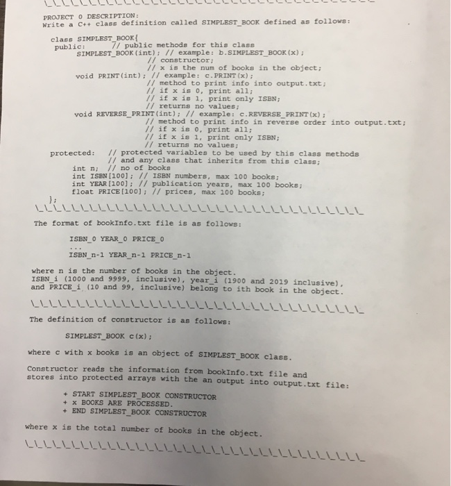 Solved PROJECT 0 DESCRIPTION: Write a C++ class definition | Chegg.com