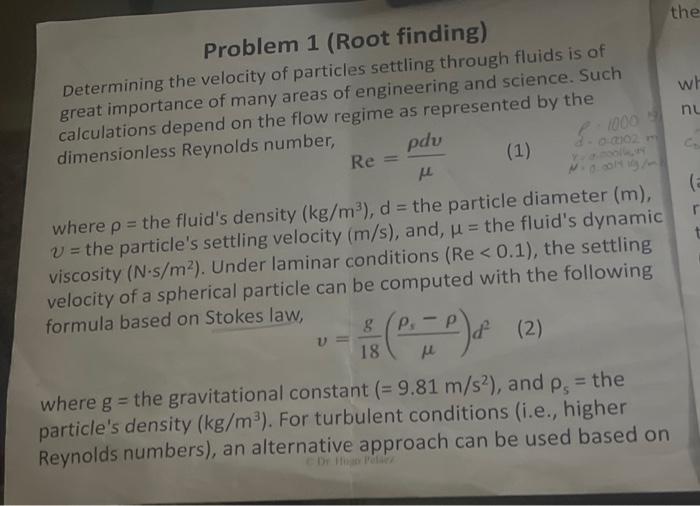 Solved Determining the velocity of particles settling | Chegg.com