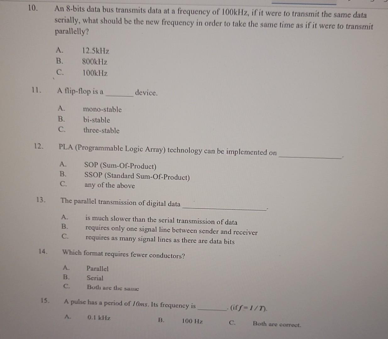 Solved 10. An 8-bits data bus transmits data at a frequency | Chegg.com