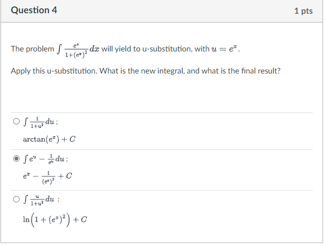 Solved Question 4The problem ∫﻿﻿ey1+(ex)2dx ﻿will yield to | Chegg.com