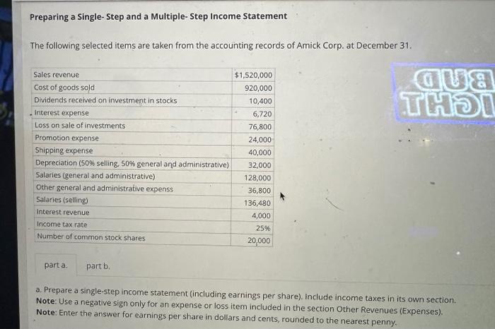 Solved Preparing a Single-Step and a Multiple-Step Income | Chegg.com