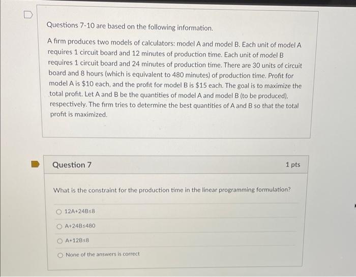 Solved Questions 7-10 are based on the following | Chegg.com