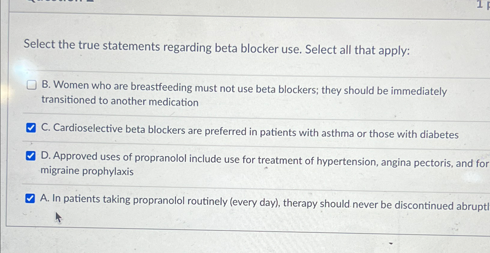 Solved Select the true statements regarding beta blocker | Chegg.com