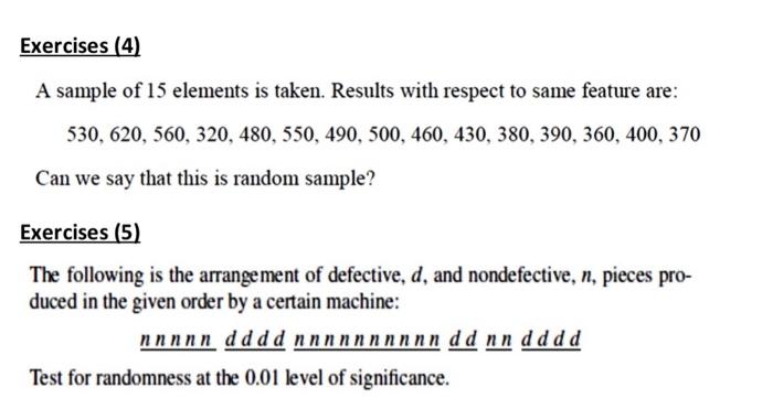 Solved Exercises (4) A sample of 15 elements is taken. | Chegg.com
