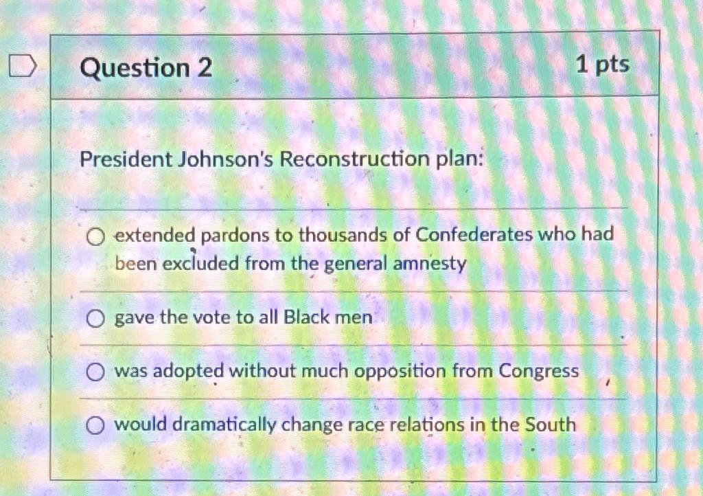 Solved Question 21ptsPresident Johnson's Reconstruction | Chegg.com