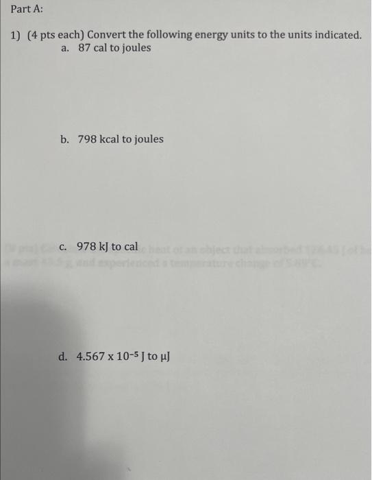 Solved (4 pts each) Convert the following energy units to | Chegg.com