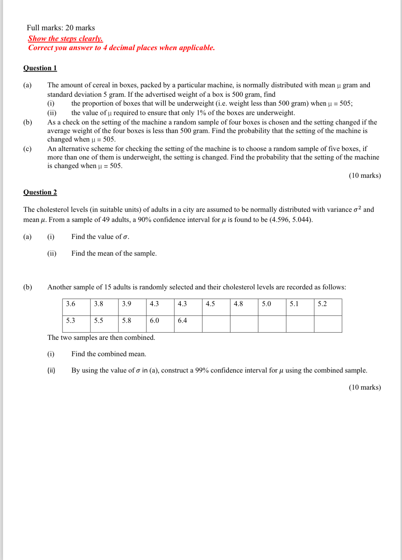 Solved Full marks: 20 ﻿marksShow the steps clearly.Correct | Chegg.com