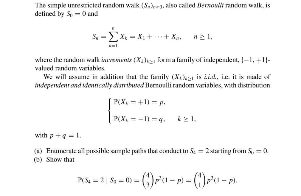Solved The simple unrestricted random walk (Sn)n≥0, also | Chegg.com