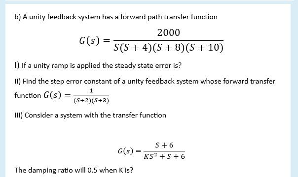 Solved b) ﻿A unity feedback system has a forward path | Chegg.com