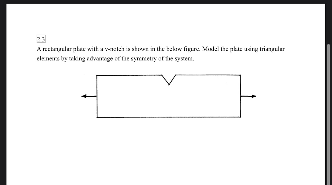 Solved 2.3A rectangular plate with a v-notch is shown in the | Chegg.com