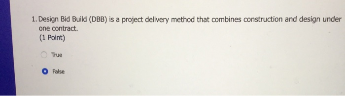Solved 1. Design Bid Build (DBB) is a project delivery | Chegg.com
