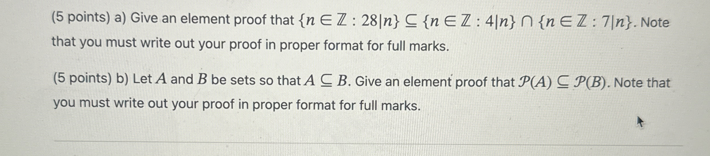 Solved (5 ﻿points) ﻿a) ﻿Give an element proof that | Chegg.com