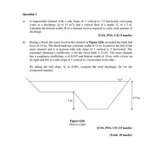 Solved Question 1 b) A trapezoidal channel with a side slope | Chegg.com