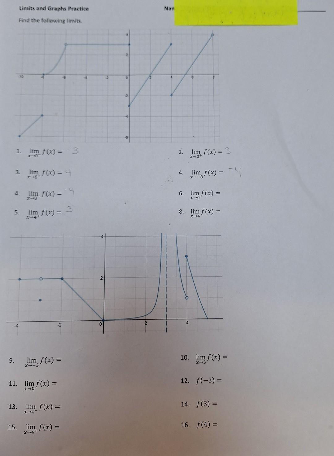Solved Limits and Graphs Practice Find the following limits. | Chegg.com