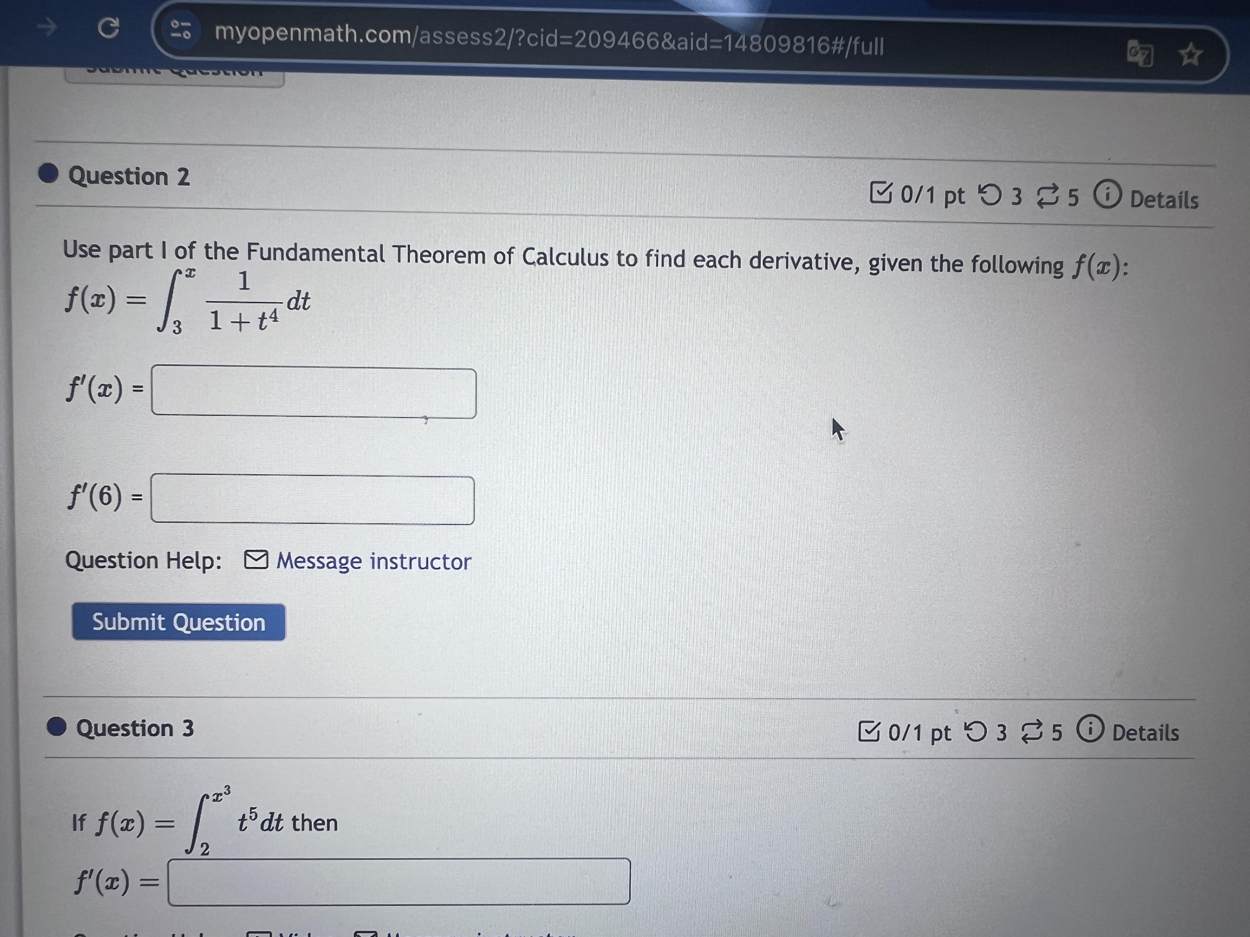 Solved Question 2Use part I of the Fundamental Theorem of | Chegg.com