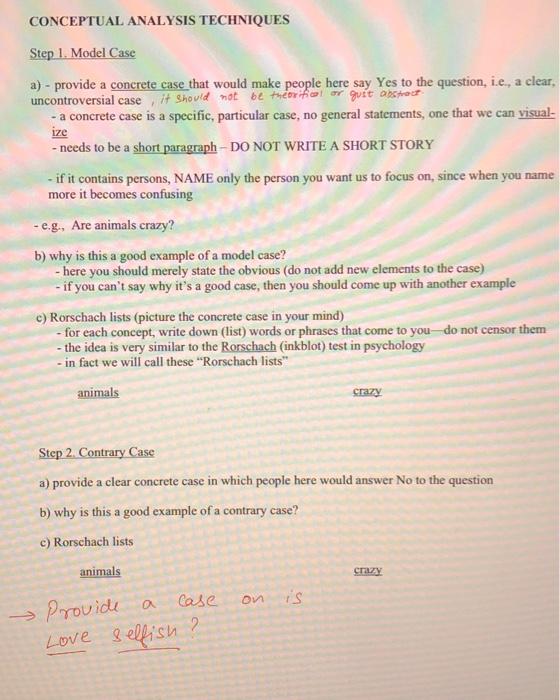 CONCEPTUAL ANALYSIS TECHNIQUES Step 1. Model Case a) | Chegg.com