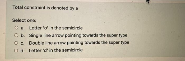 Solved Total constraint is denoted by a Select one: a. | Chegg.com