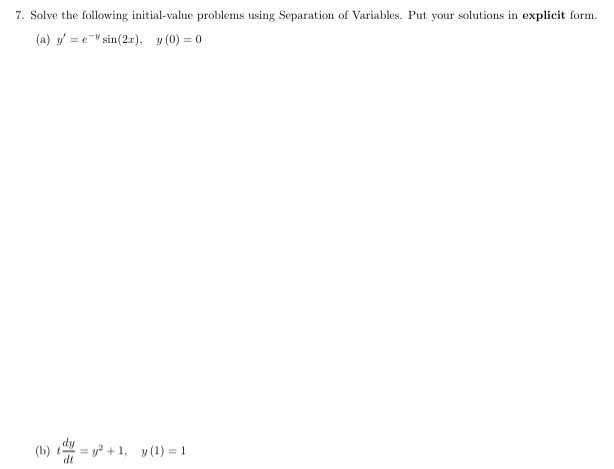 Solved 7 Solve The Following Initial Value Problems Using 6915
