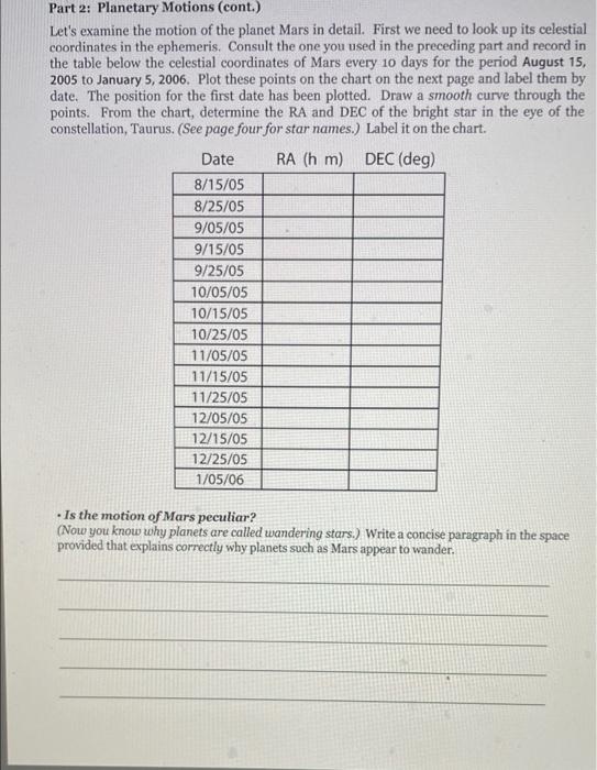 LAB # 3 Understanding Celestial Motions OVERVIEW If | Chegg.com