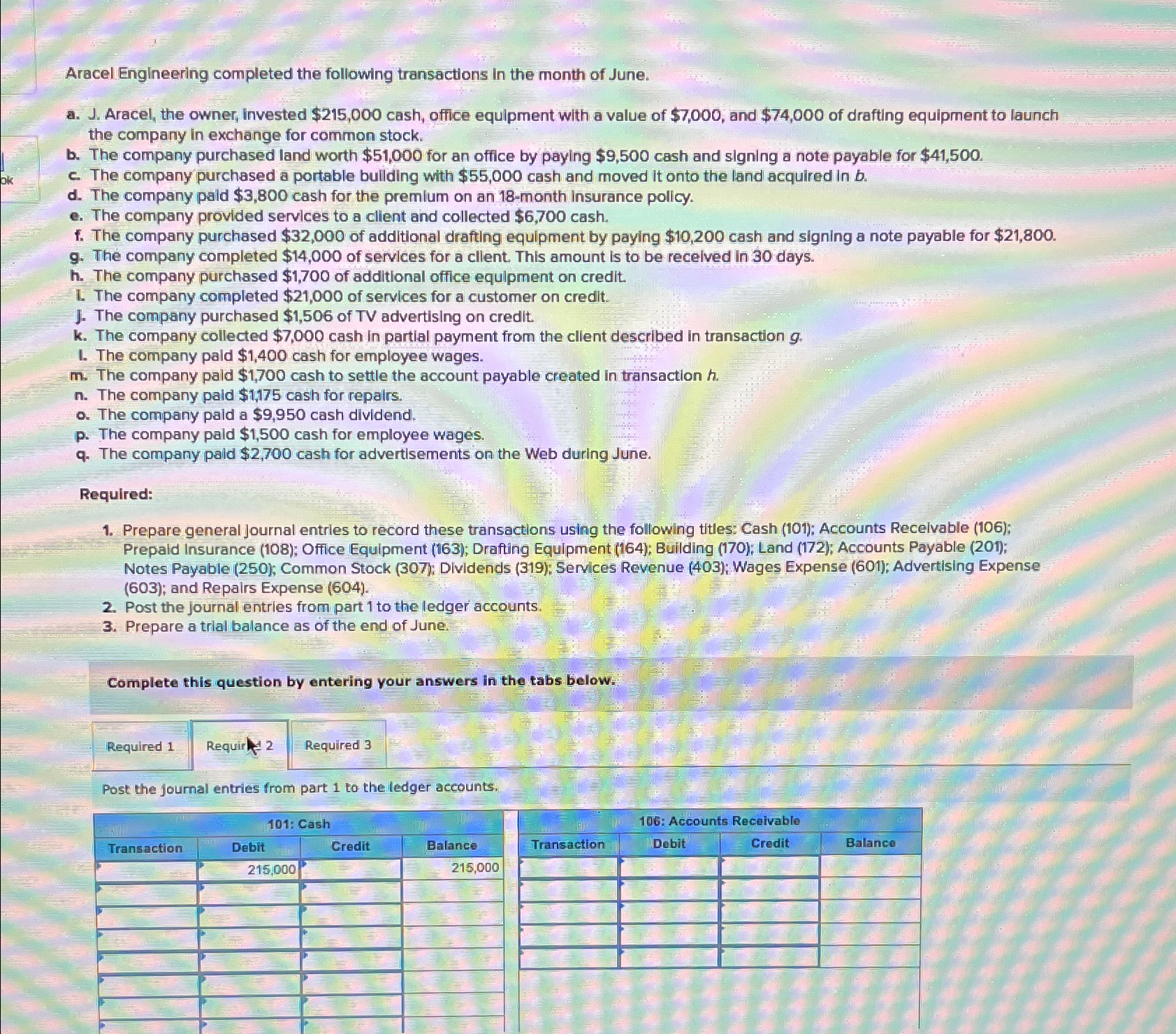 Solved Aracel Englneering completed the following | Chegg.com