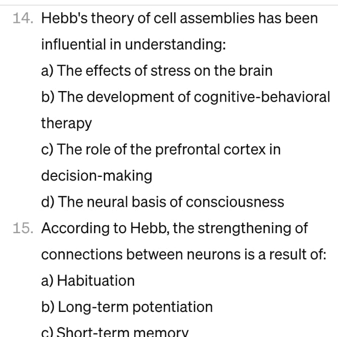 Solved Hebb's theory of cell assemblies has been influential | Chegg.com