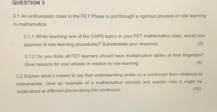 Solved 3.1 An enthusiastic class in the FET Phase is put | Chegg.com