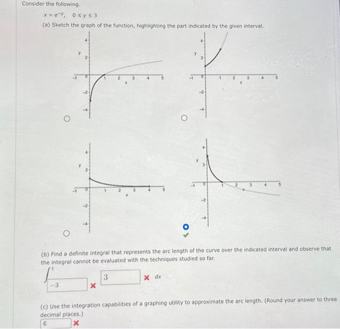 Solved Consider the following. x=e−y,0≤y≤3 (a) Sketch the | Chegg.com