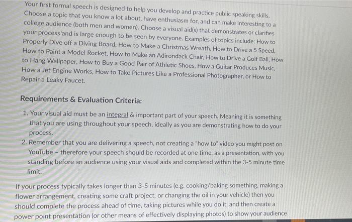 Solved Your first formal speech is designed to help you | Chegg.com