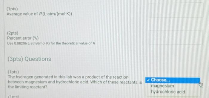 Solved (1pts) Average value of R( L⋅atm/(mol⋅K)) (2pts) | Chegg.com