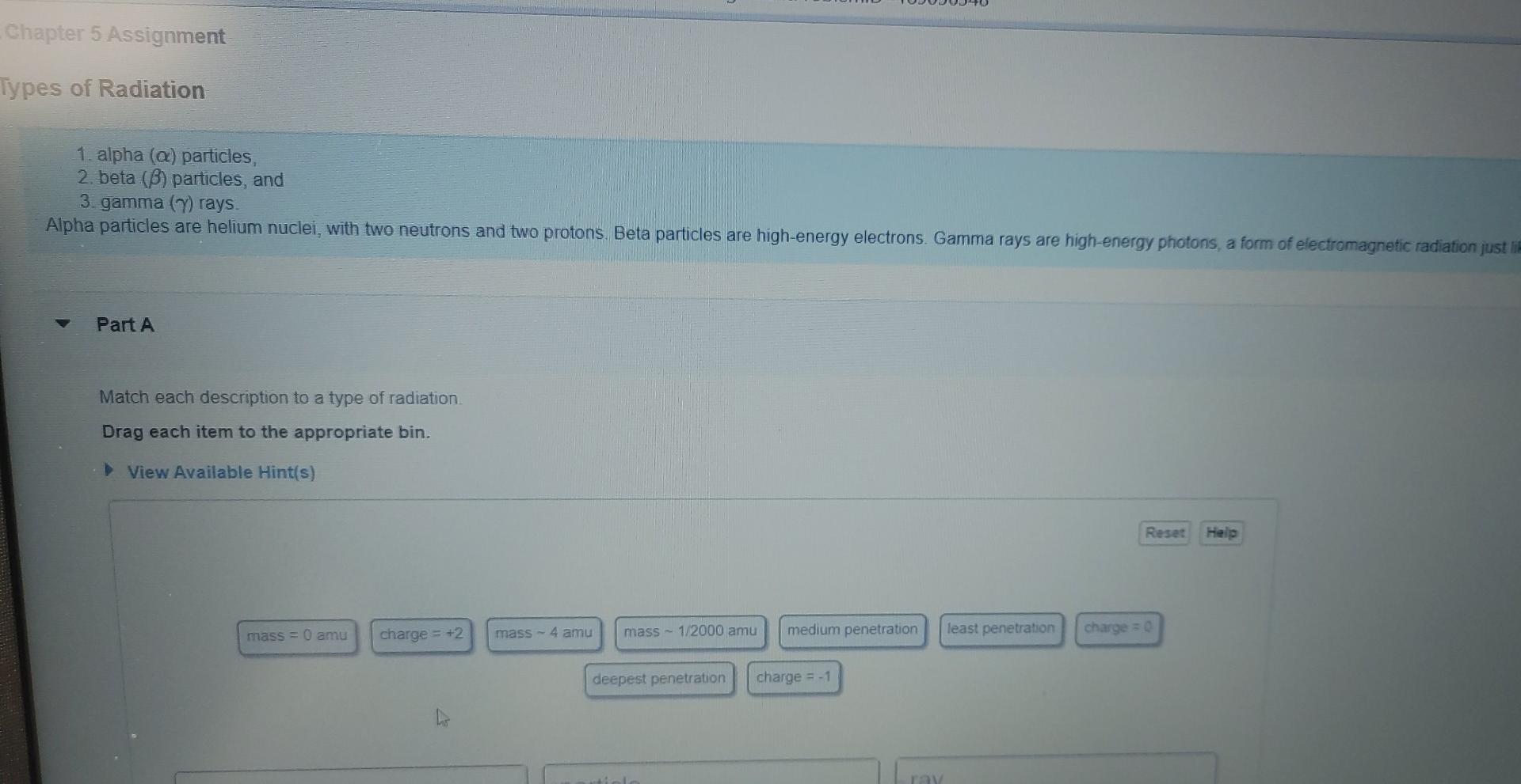 Solved Chapter 5 Assignment Types of Radiation 1. alpha (a) | Chegg.com
