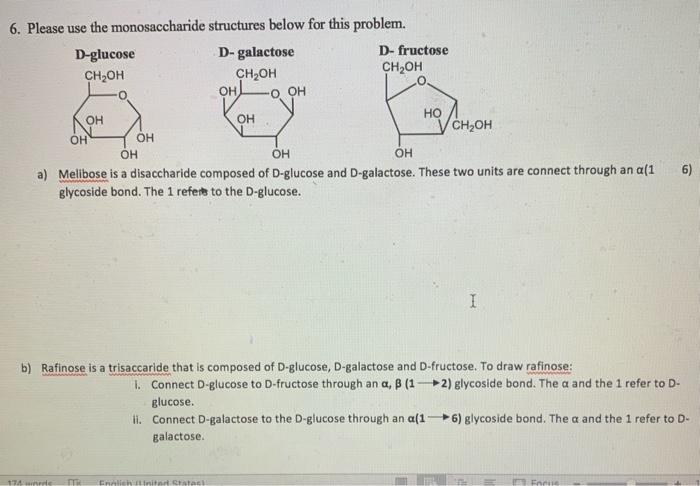 Solved 6. Please use the monosaccharide structures below for | Chegg.com