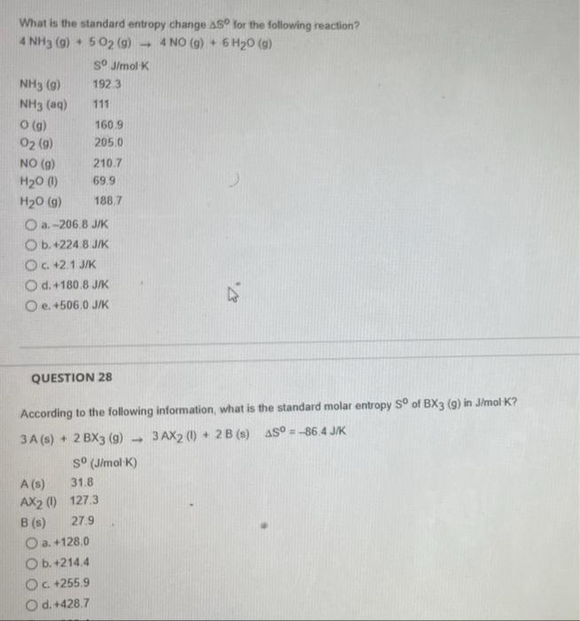 Solved What is the standard entropy change AS for the | Chegg.com