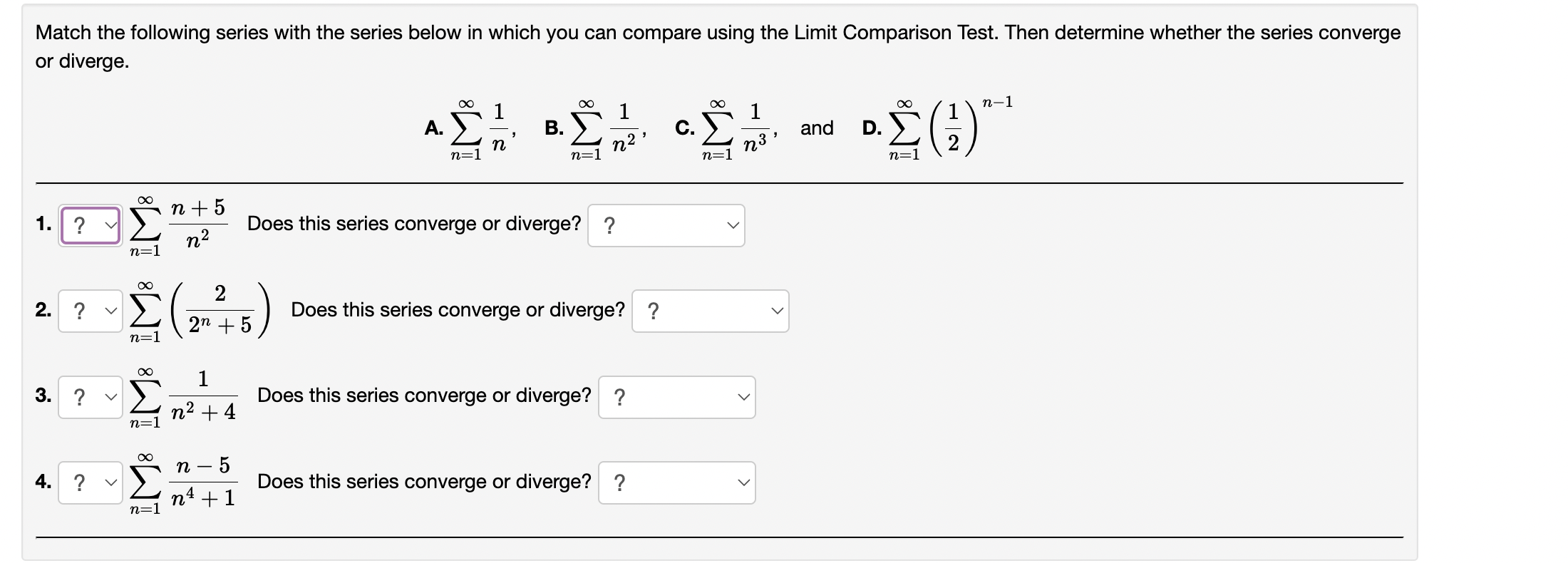 Solved Match the following series with the series below in | Chegg.com